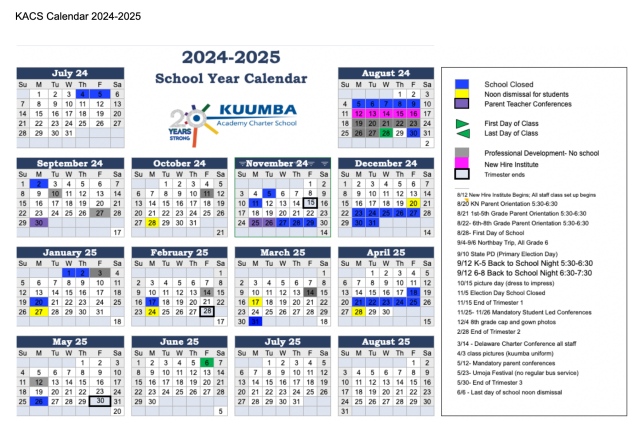 Calendar | Kuumba Academy Charter School